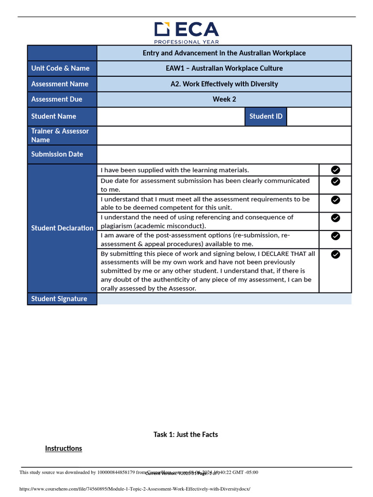 Module 1 Topic 2 Assessment Work Effectively With Diversity | PDF ...