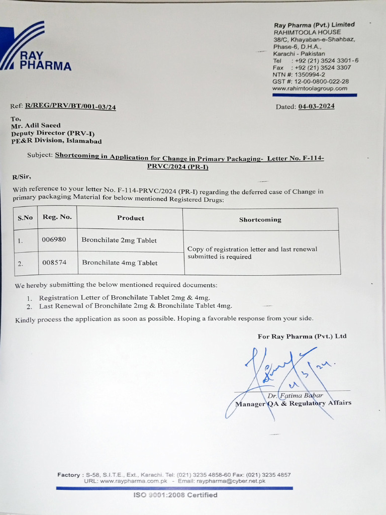 Cover Letter for Change of Priamary Packaging | PDF