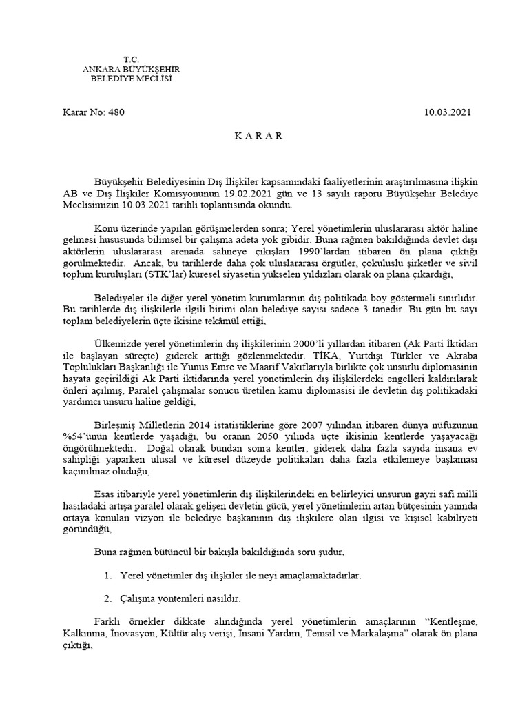 T.C. Ankara Büyükşehir Belediye Meclisi | PDF