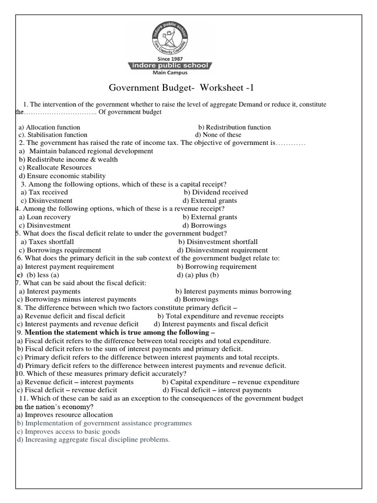 Final Worksheet - Govt. Budget | PDF | Government Budget Balance | Expense