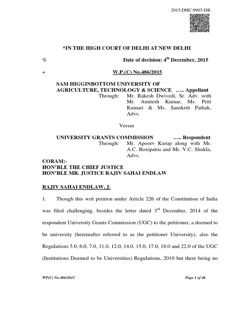 Sam University Vs Ugc Judgement | PDF | University