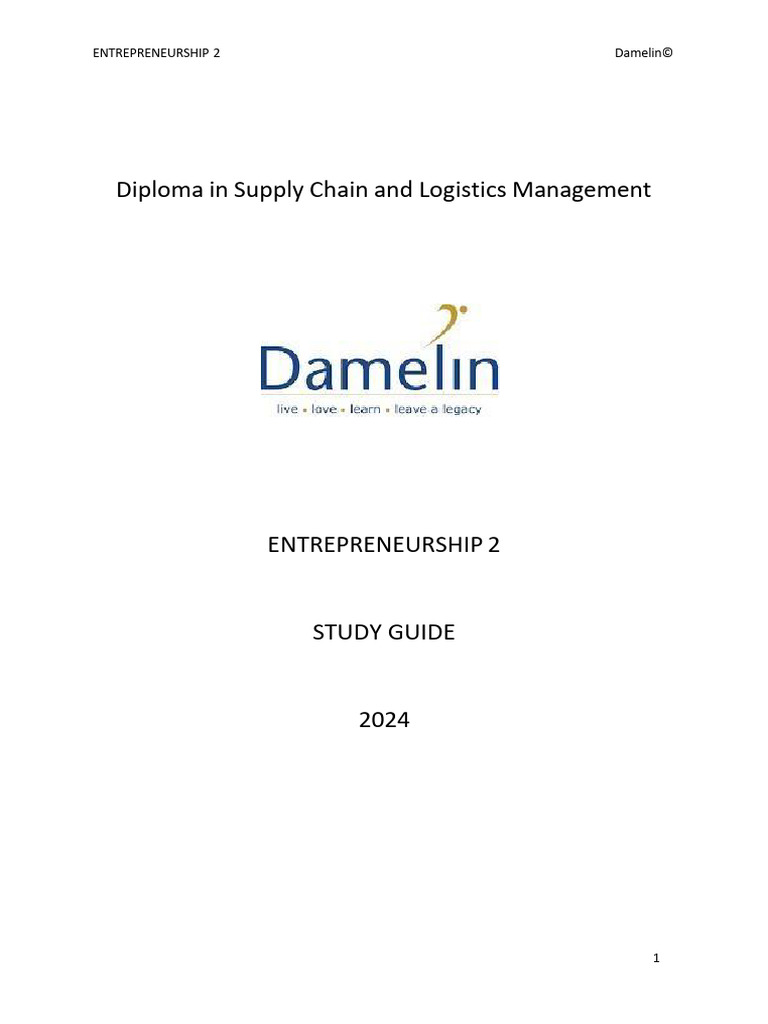 Entrepreneurship II - Study Guide (2024) | PDF | Entrepreneurship ...