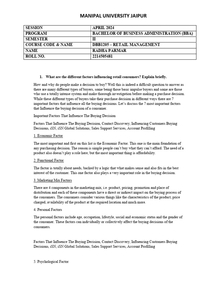 Radha Parmar Retail Management | PDF | Retail | Market Segmentation