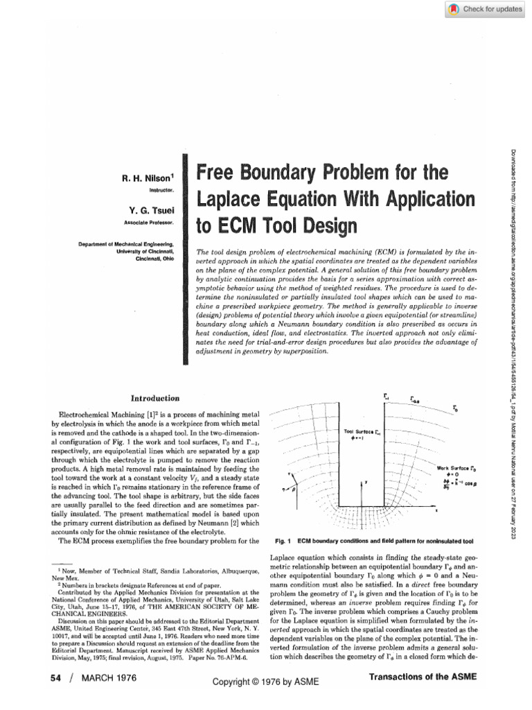 Free Boundary Problem For The Laplace Equation With Application To ECM Tool Design | PDF ...