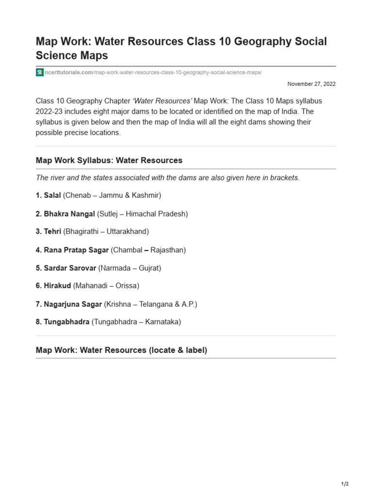 Class 10 Water Resources Map Work | PDF | Social Science | Science ...