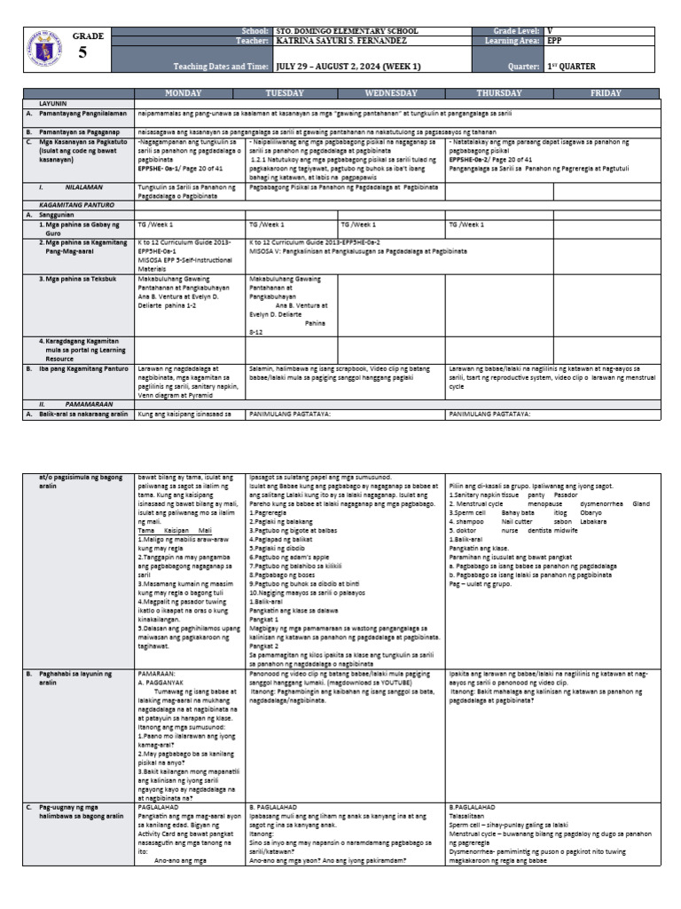 DLL - Epp 5 - Q1 - W1 | PDF