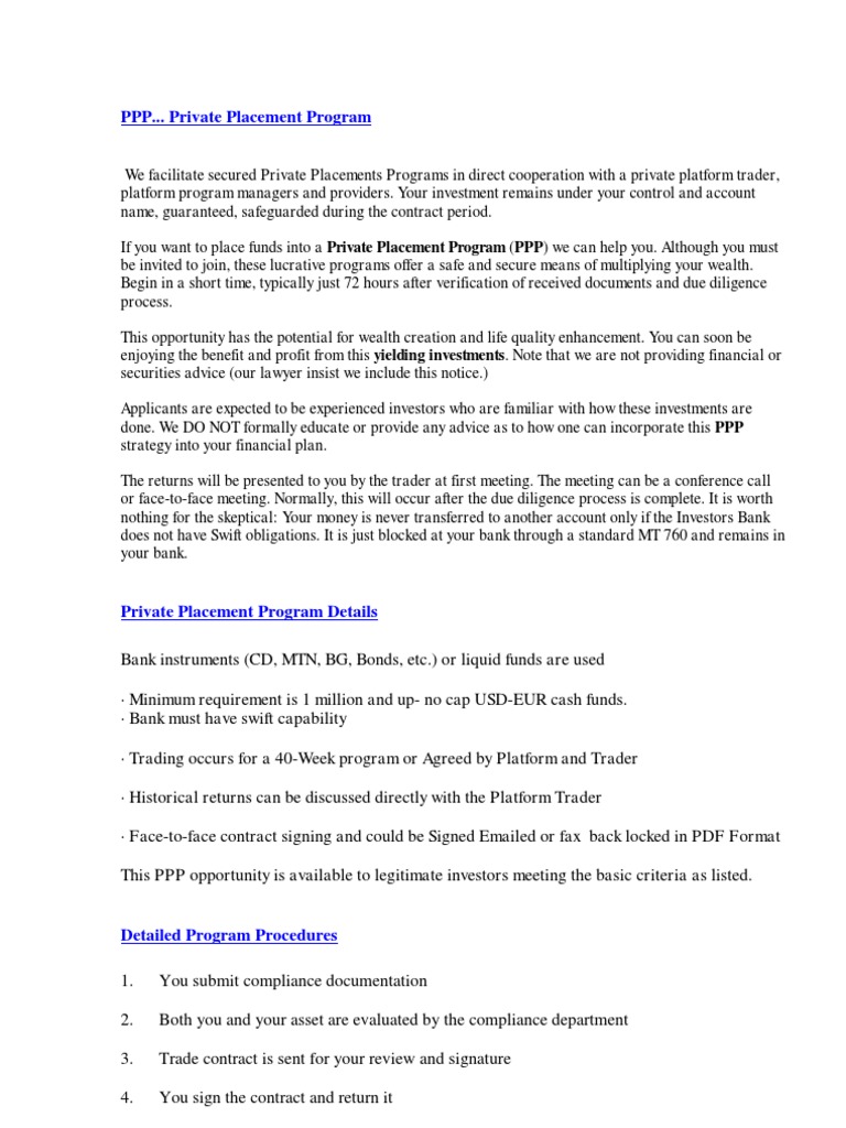 Private Placement Program | PDF | Due Diligence | Banks