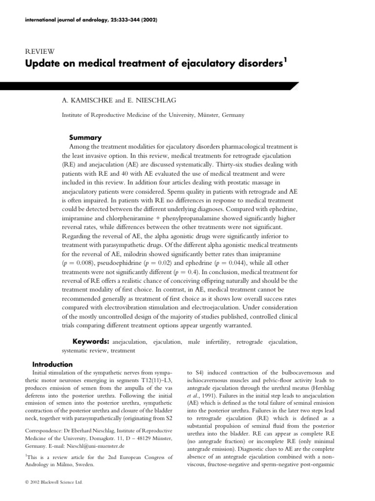 Int J of Andrology - 2002 - KAMISCHKE - Update On Medical Treatment of Ejaculatory Disorders1 ...