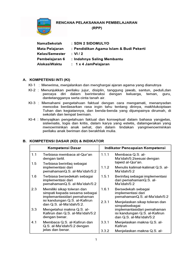 RPP KLS 6 SMT 2 2018 | PDF | Karier & Perkembangan