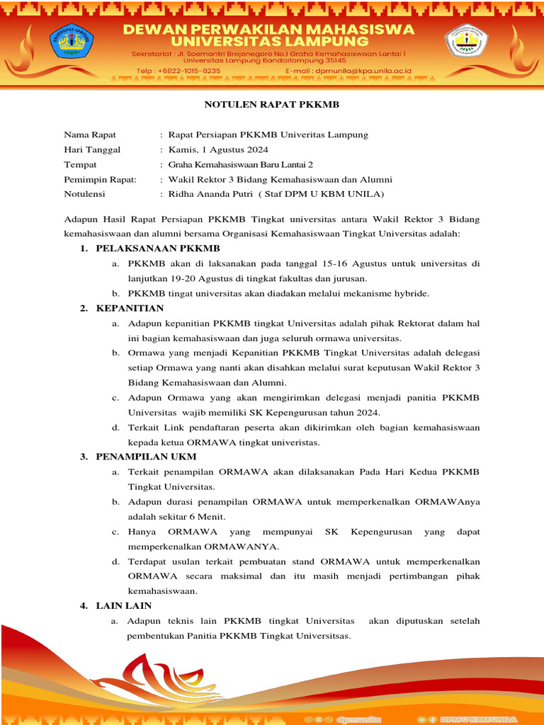 Notulen Rapat 1 | PDF | Teknologi & Rekayasa