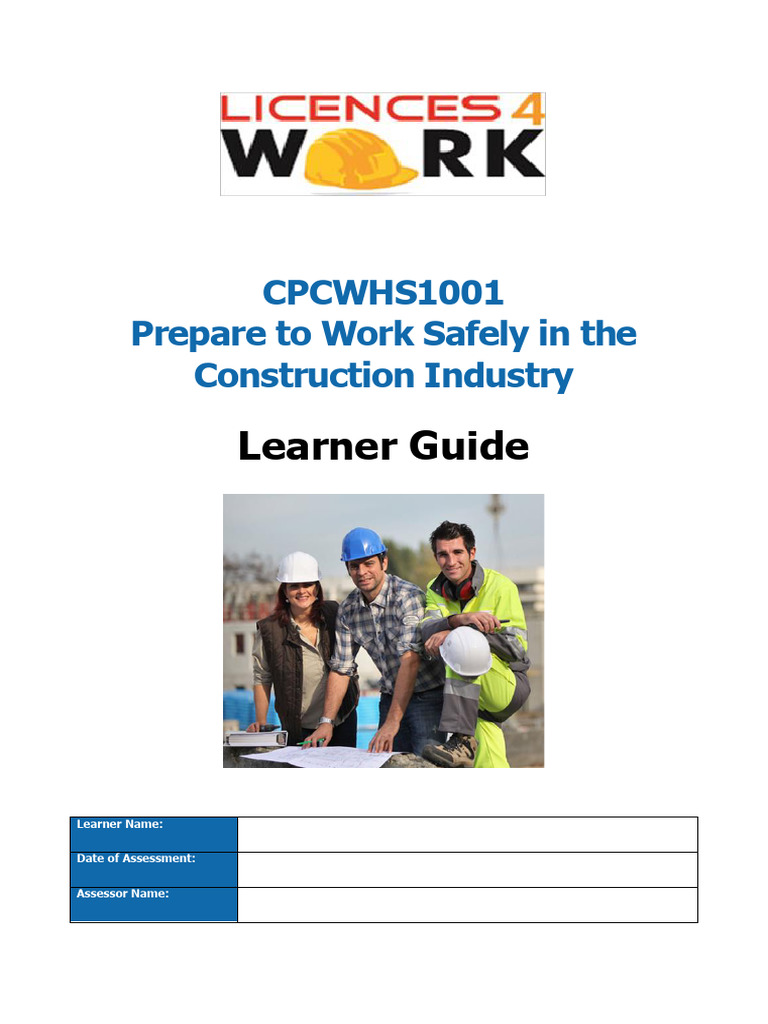 CPCWHS1001 Learner Guide.v1.3 | PDF | Occupational Safety And Health | Personal Protective Equipment