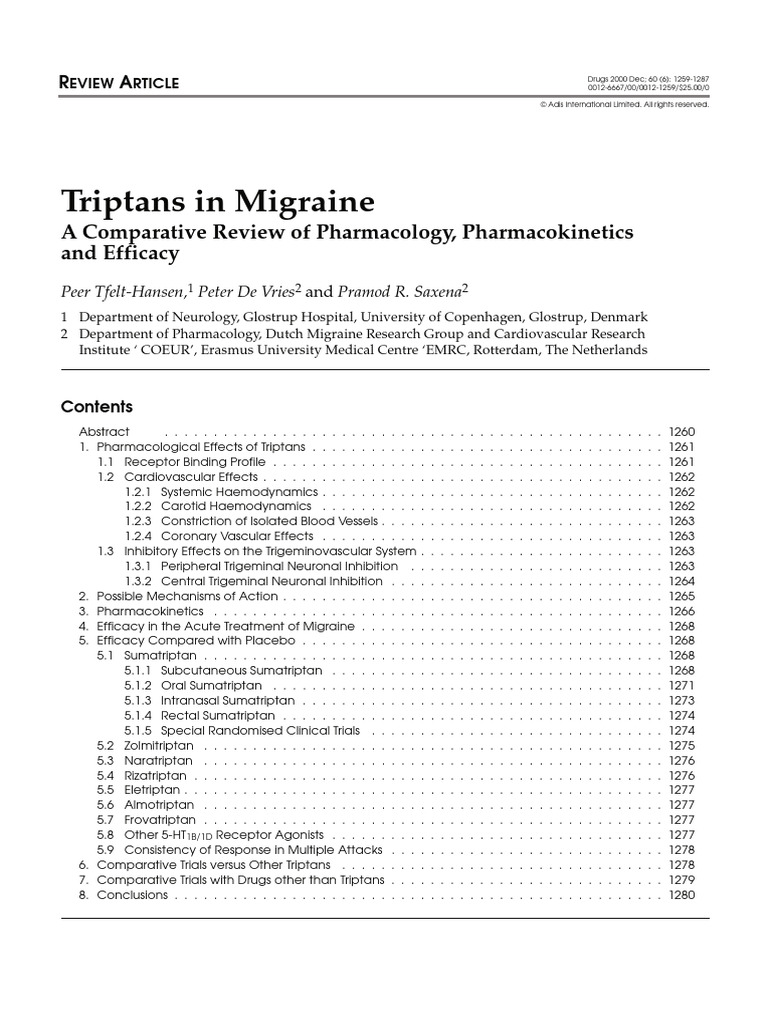 Triptans in Migraine | PDF | Migraine | Pharmacology