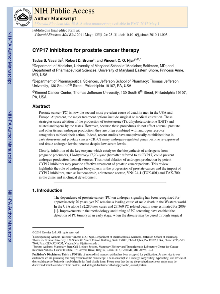2-CYP17 Inhibitors For Prostate Cancer Therapy | PDF | Endocrine System ...