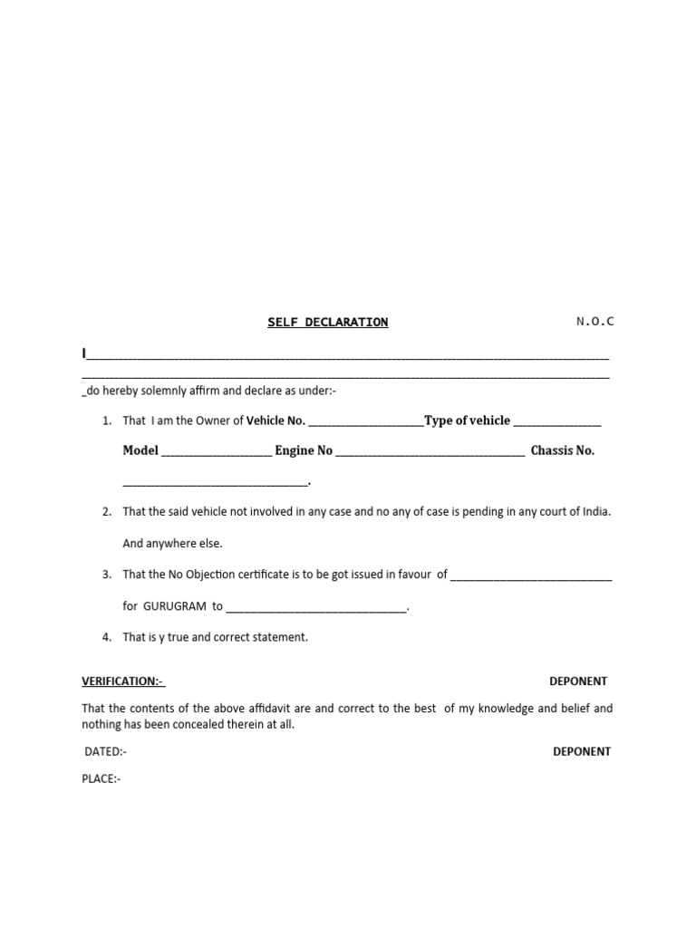 Affidavit For Vehicle Noc | PDF