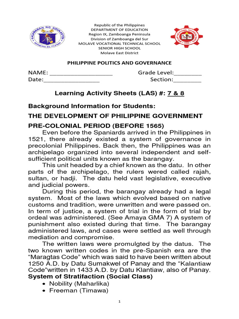 PPG Activity Sheet Week 7 8 | PDF | President Of The Philippines | World Politics