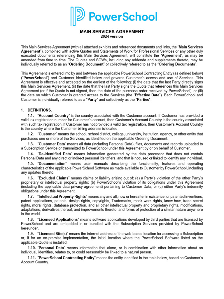 2024 PowerSchool MSA | PDF | Indemnity | Legal Liability