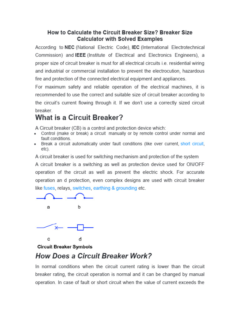 Circuit Breaker Size Calculation Guide | PDF | Mains Electricity ...