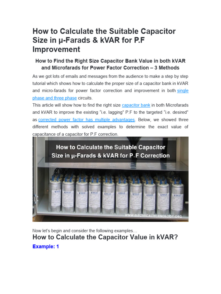 How To Calculate The Suitable Capacitor Size in F | PDF | Capacitor ...