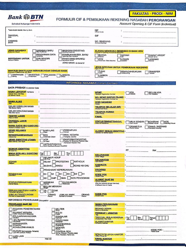 Form CIF Mahasiswa | PDF