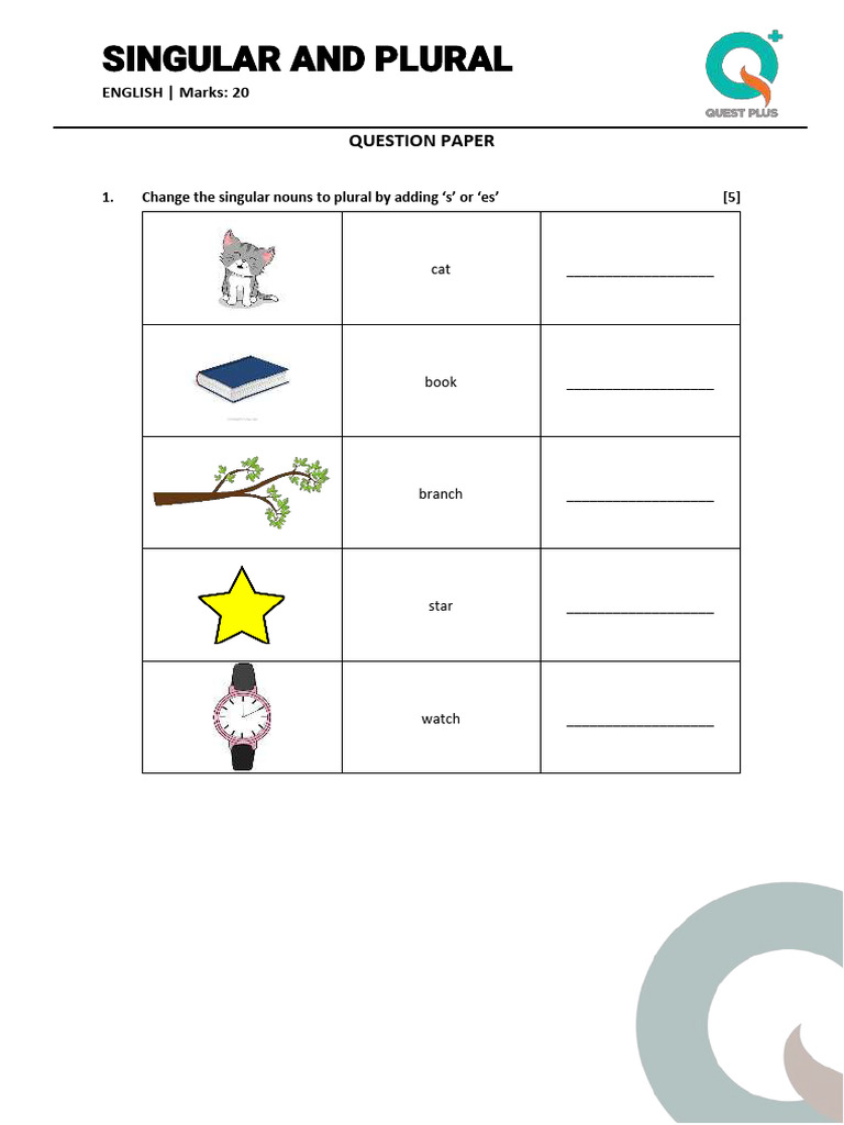 Icse Grade 2 QP Singular and Plural133559897619396648 | PDF
