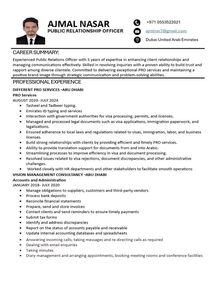 Ajmal Nasar CV | PDF | Accounts Payable | Business