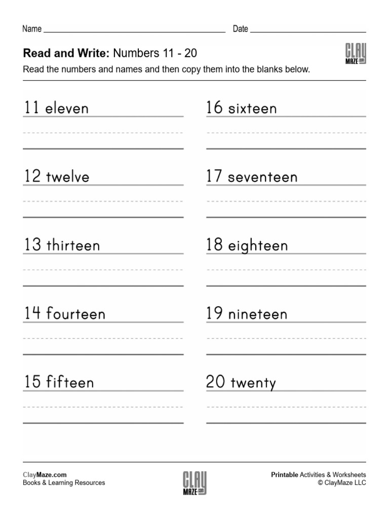 Read and Write Numbers 11 20 | PDF