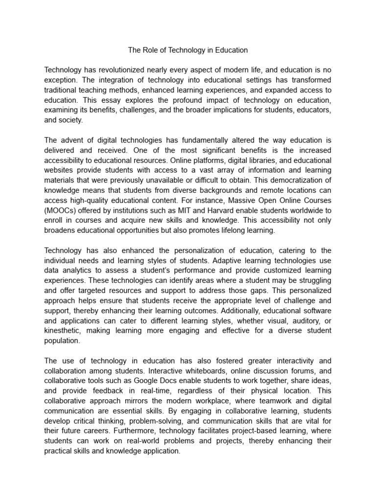 The Role of Technology in Education | PDF | Educational Technology ...