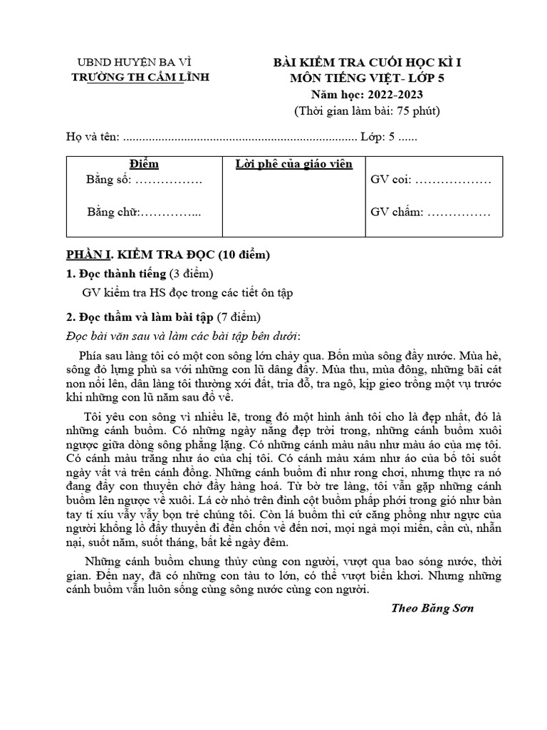 ĐỀ KT TOÁN- TV HK1- LỚP 5 | PDF