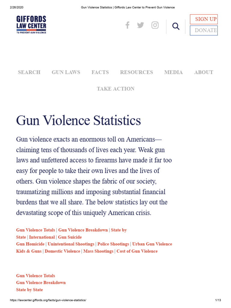 Gun Violence Statistics _ Giffords Law Center to Prevent Gun Violence | PDF | Gun Violence ...