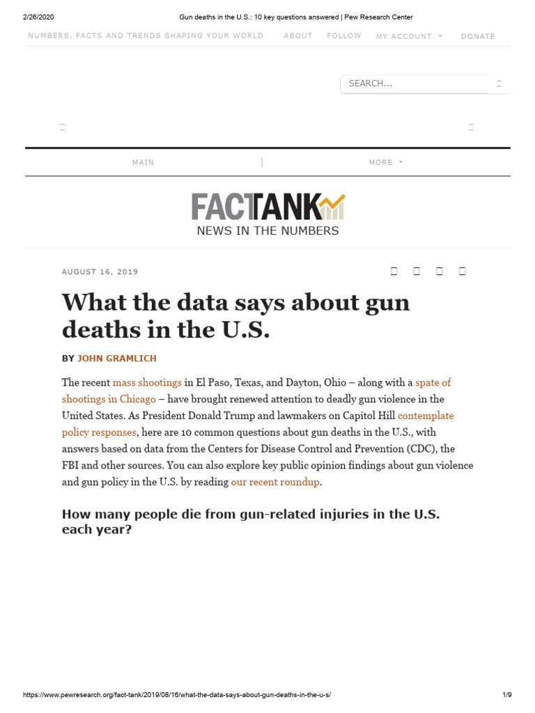 Gun Deaths in The U.S. - 10 Key Questions Answered - Pew Research ...