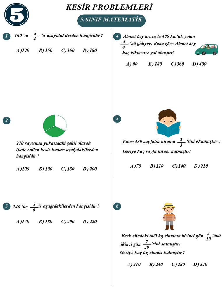 5.sınıf, Kesir Problemleri | PDF