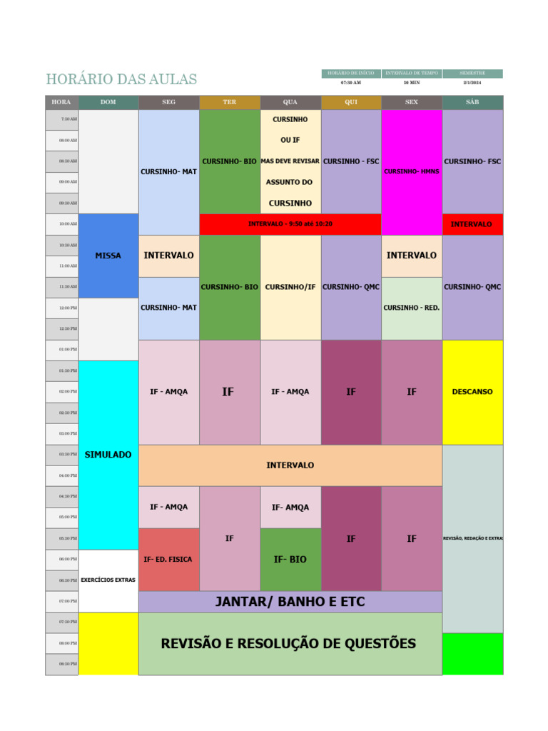 Class Schedule Template V1 PT | PDF