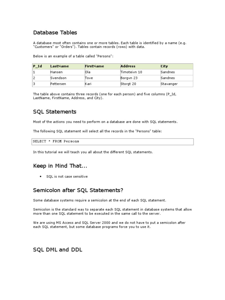 SQL Information | PDF | Sql | Table (Database)