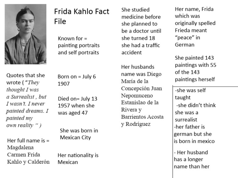 Frida Kahlo Fact File | PDF