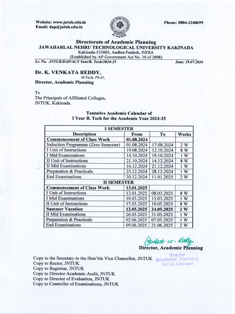 Tentative-Academic Calendar I Year B Tech-2024-25 | PDF