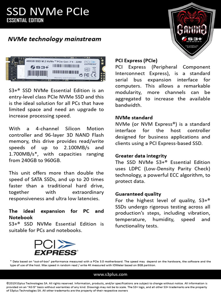 Data Sheet SSD NVMe PCIe ESSENTIAL EDITION EN | PDF | Solid State Drive ...