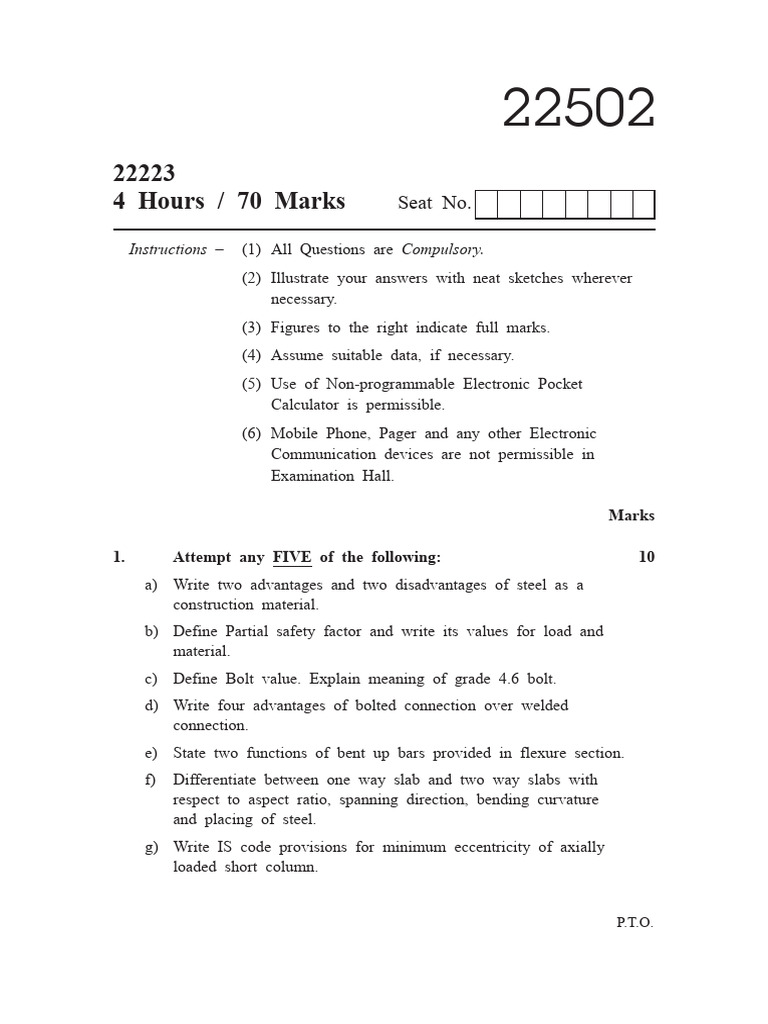 22502-2023-Summer-question-paper[Msbte study resources] | PDF | Bending | Applied And ...