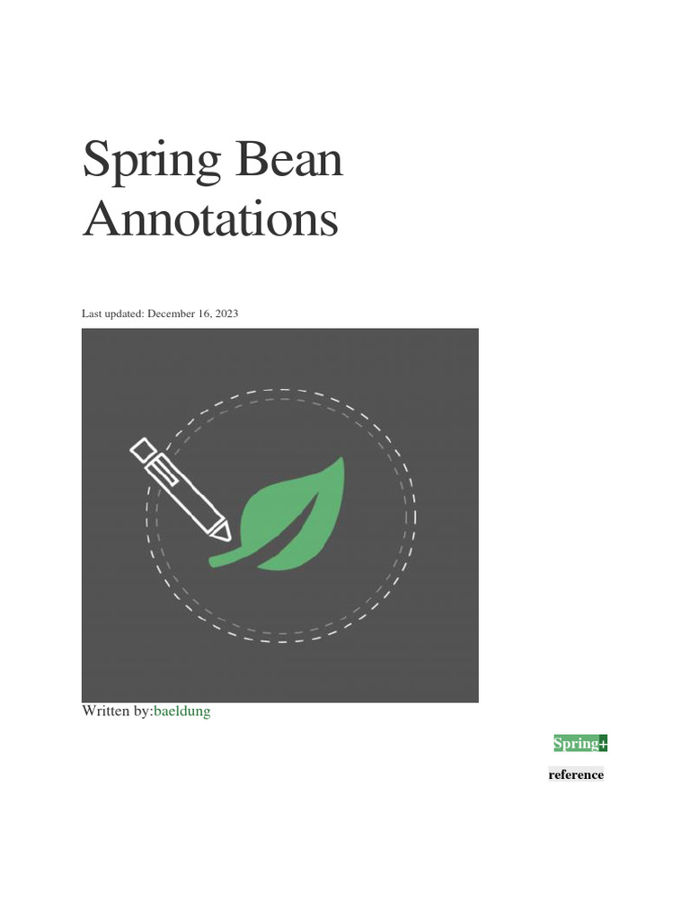 Spring Bean Annotations Pdf Spring Framework Class Computer Programming