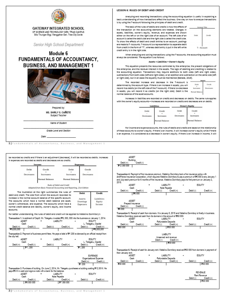 FABM1 Module6 | PDF | Debits And Credits | Money