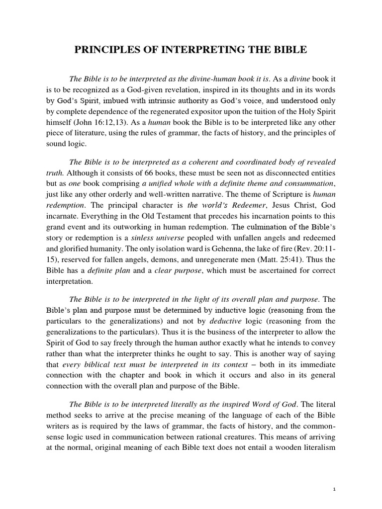 PRINCIPLES OF INTERPRETING THE BIBLE | PDF | Bible | God