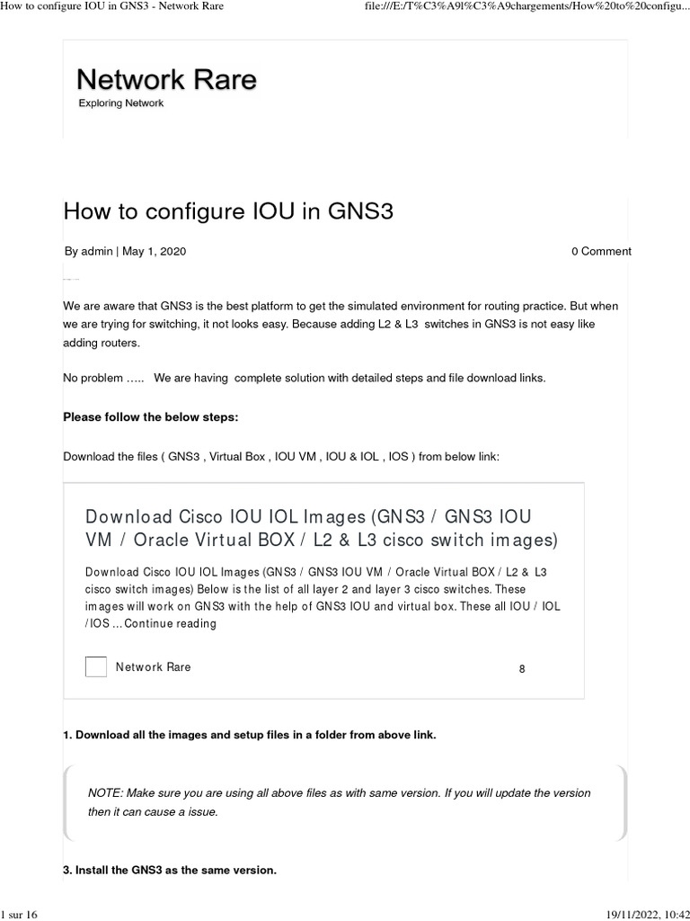 How To Configure IOU in GNS3 - Network Rare | PDF | Ios | Network Switch