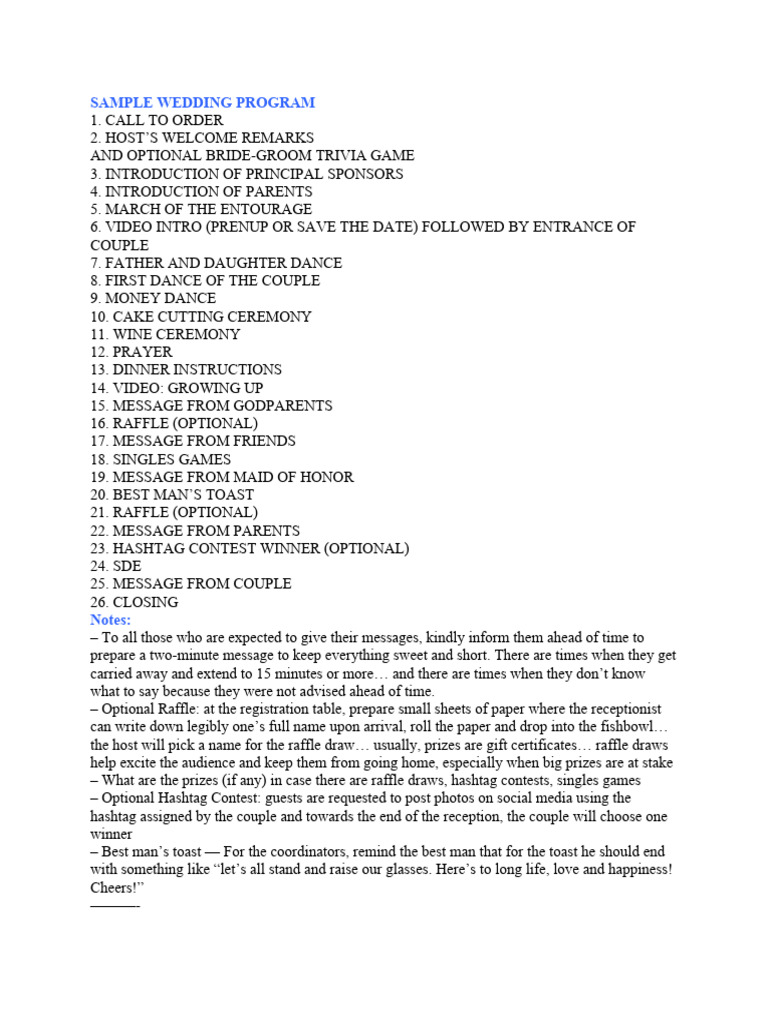 SAMPLE WEDDING PROGRAM | PDF | Wedding | Social Conventions