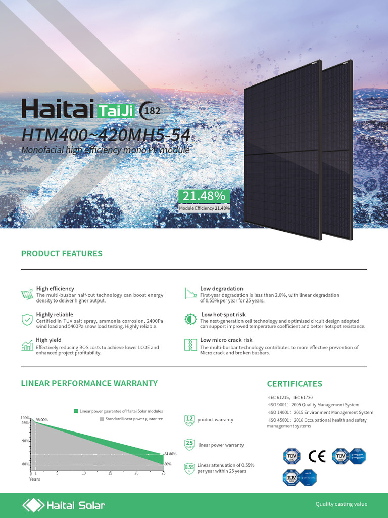 Haitai 410 Full Black | PDF | Solar Panel | Electrical Engineering
