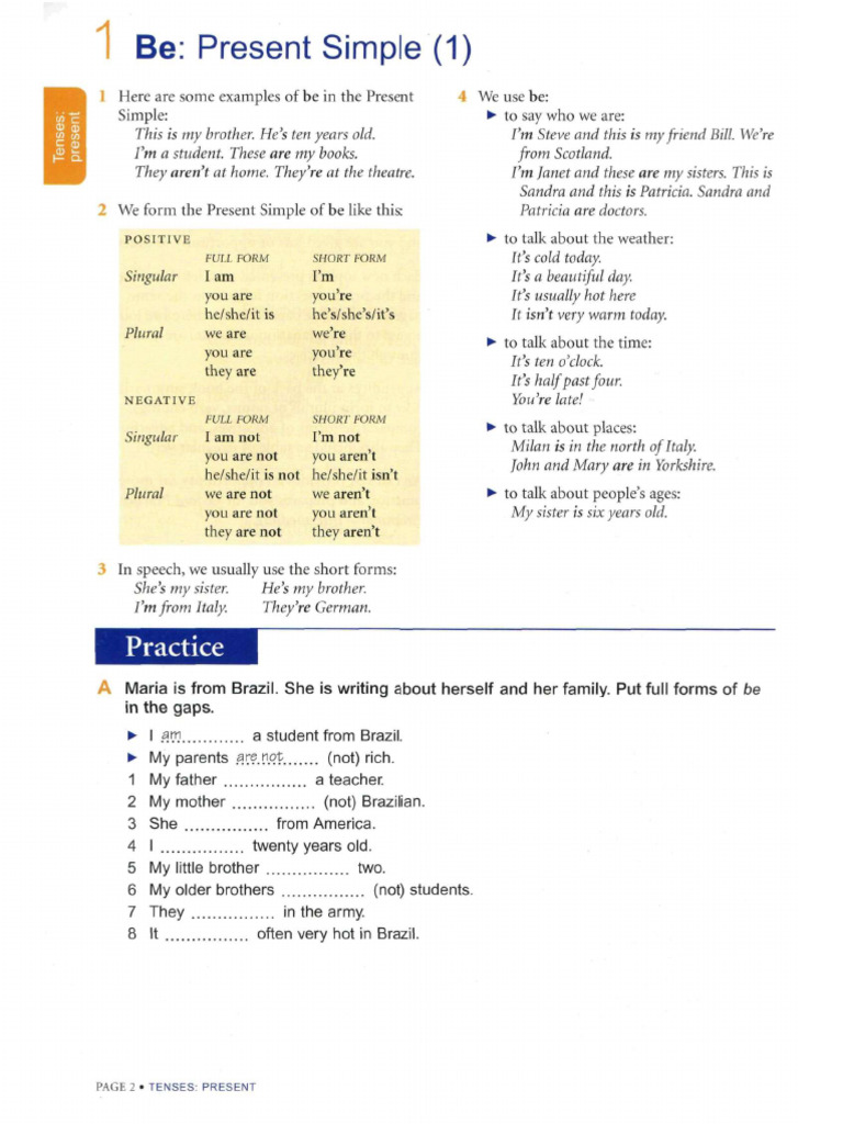 1 - Be - Present Simple 1 | PDF