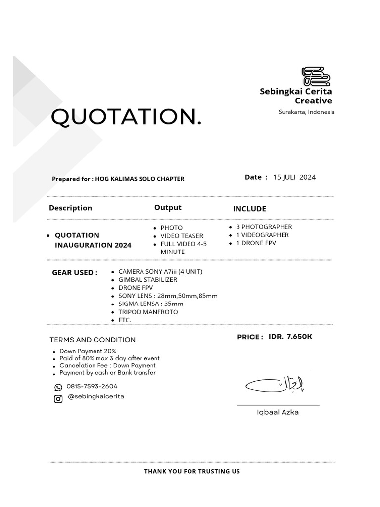 Inauguration 2024 Photo & Video Quotation | PDF