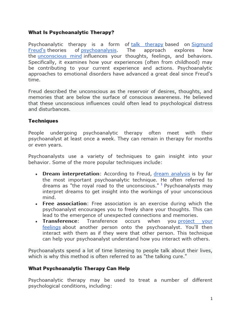 What Is Psychoanalytic Therapy | PDF | Psychotherapy | Psychoanalysis