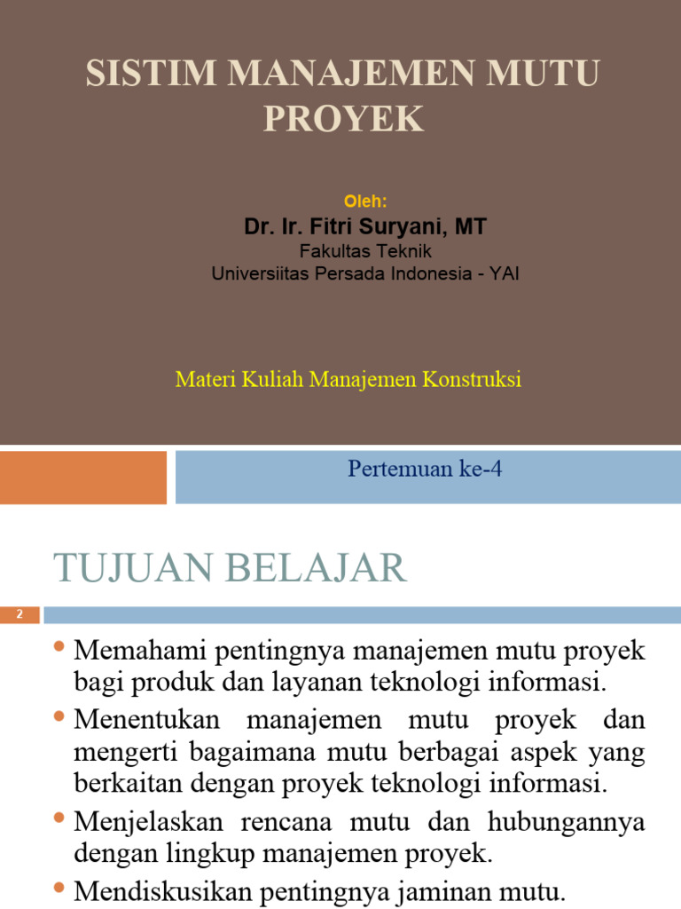 Online Pertemuan 4 - Mankon - Sistim Manajemen Mutu Proyek | PDF