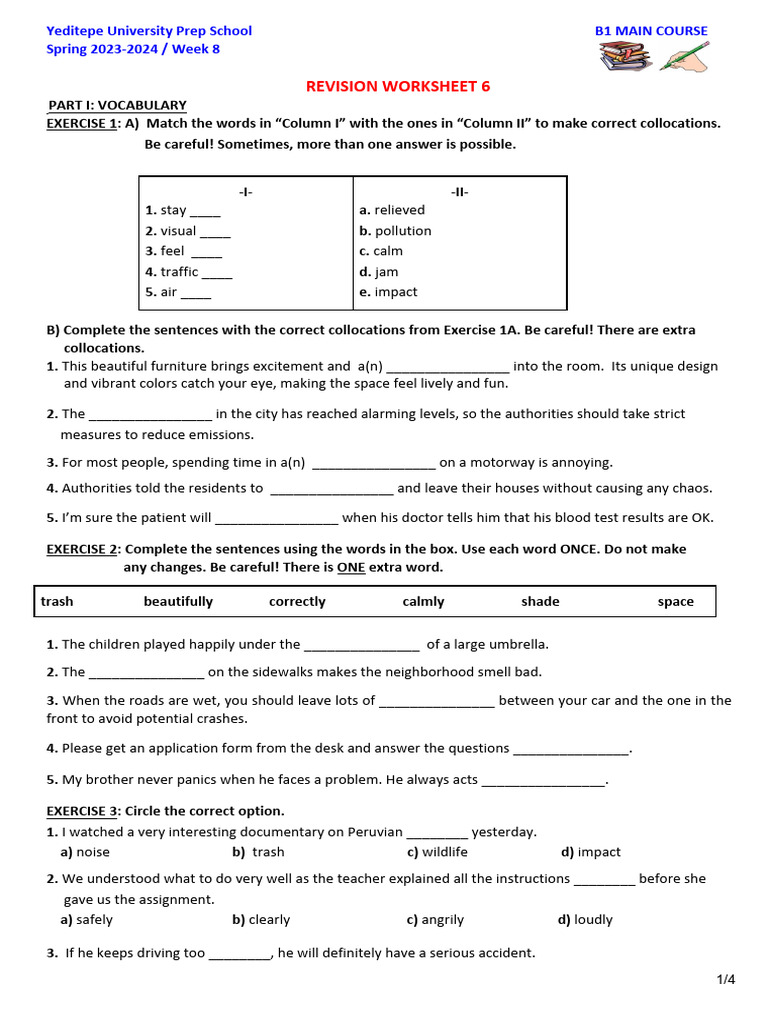 Revision Worksheet 6 - B1 MC 2023-24 Spring | PDF