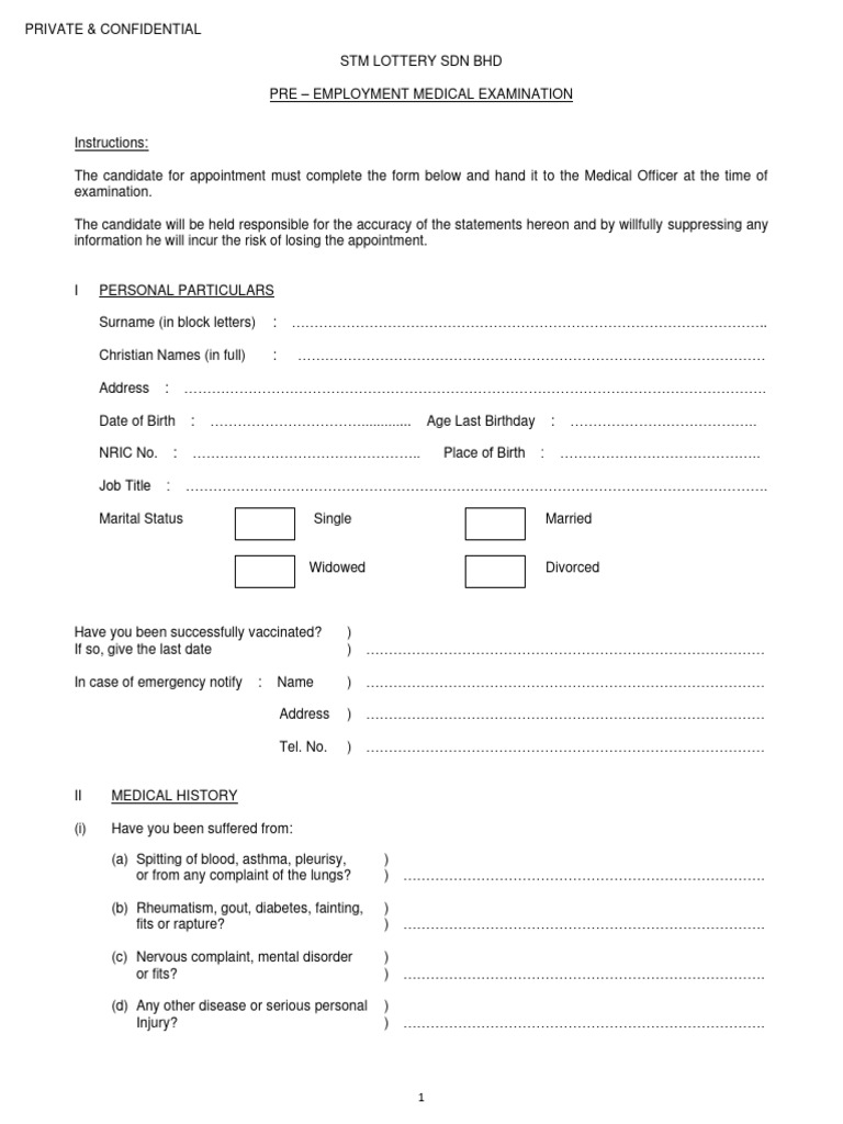 Pre-Employment Medical Examination Form | PDF | Heart | Stimulant