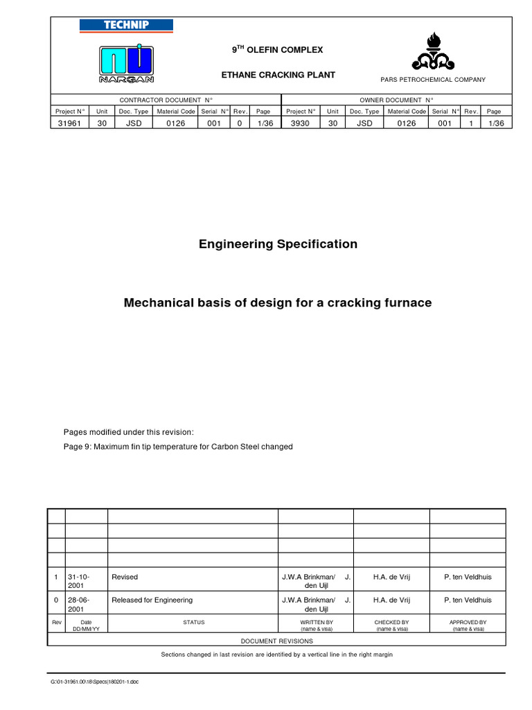 Ethane Cracking Furnace Design Specs | PDF | Pipe (Fluid Conveyance ...